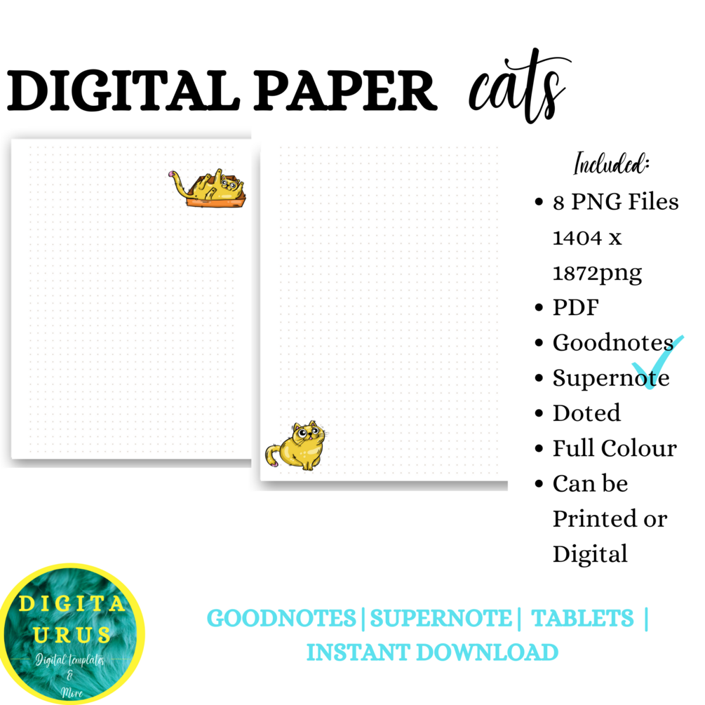 Digital Background Paper with Cats, Templates for Supernote, PDF and PNG
