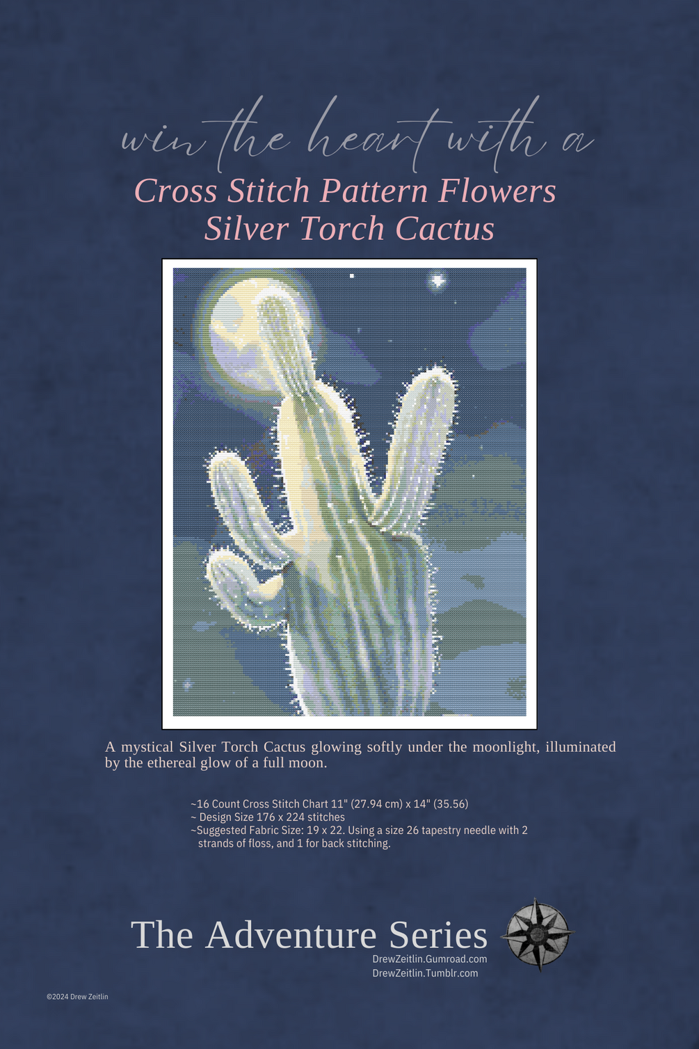 Cross Stitch Pattern Flowers Silver Torch Cactus