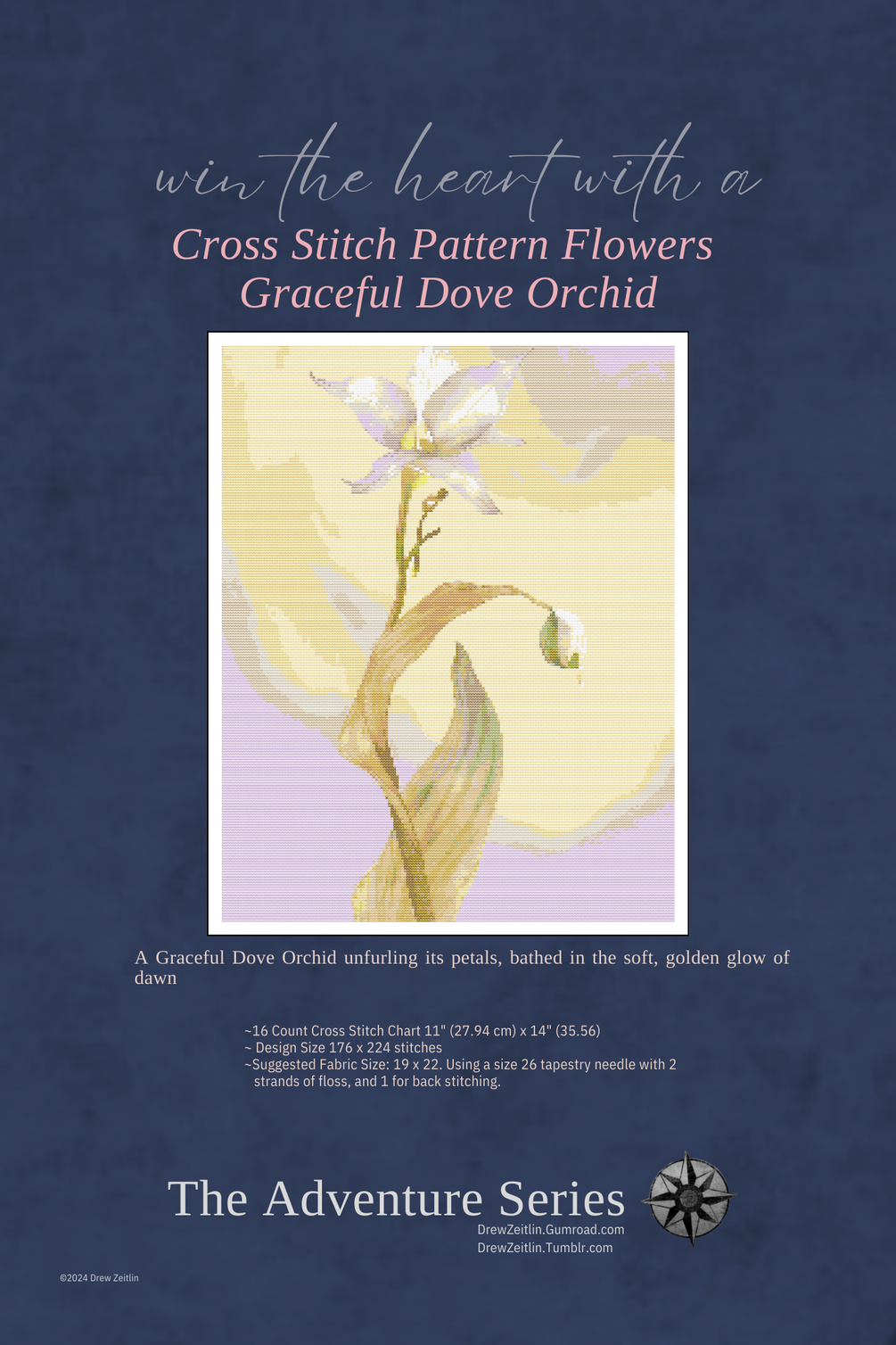 Cross Stitch Pattern Flowers Graceful Dove Orchid