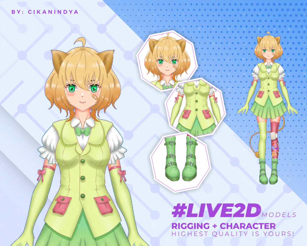 Vtuber Live2D | VTuber Model Girl Fantasy Blonde Short Hair with Ears ...