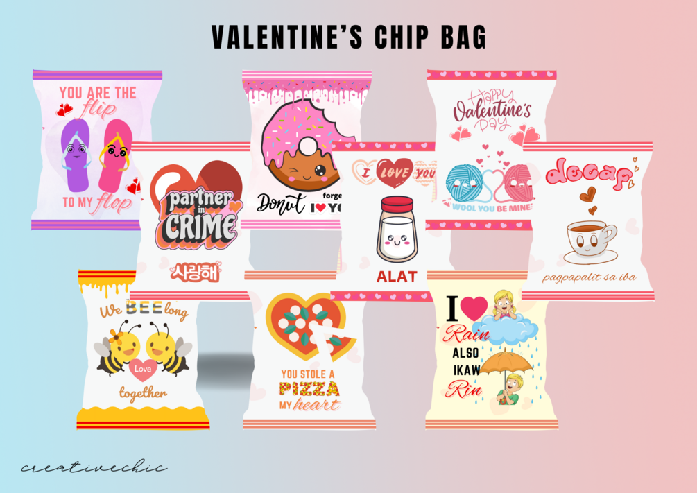 Customizable Valentine’s Day Chip Bag 9 Templates – DIY Printable