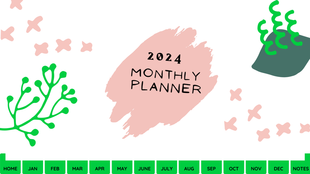 Digital 2024 Monthly Planner With Hyperlink, Green , Goodnotes