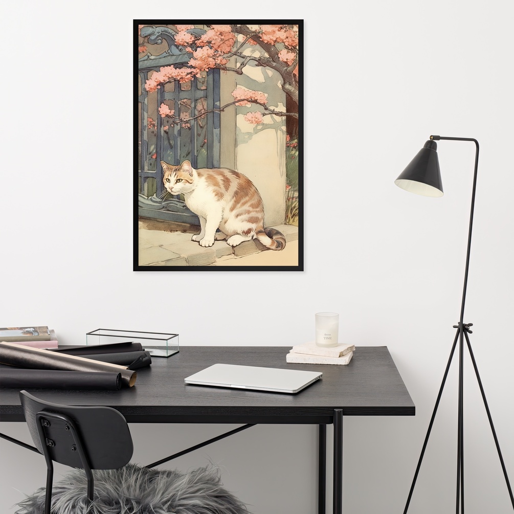 Neko under Sakura (Matte Paper Poster)