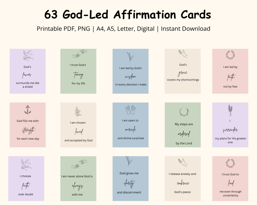 63 God-Led Affirmation Cards for Mind & Spirit – Printable PDF (A4, A5 ...