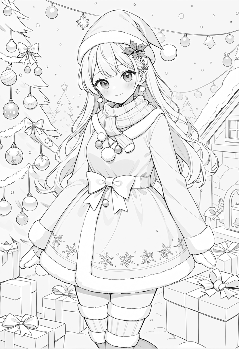 100 & 5 Christmas Anime Girls | Christmas Stress Relief Coloring Book ...