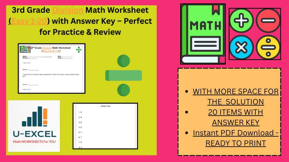 3rd Grade Division Math Worksheets Easy with answer key - Perfect for ...