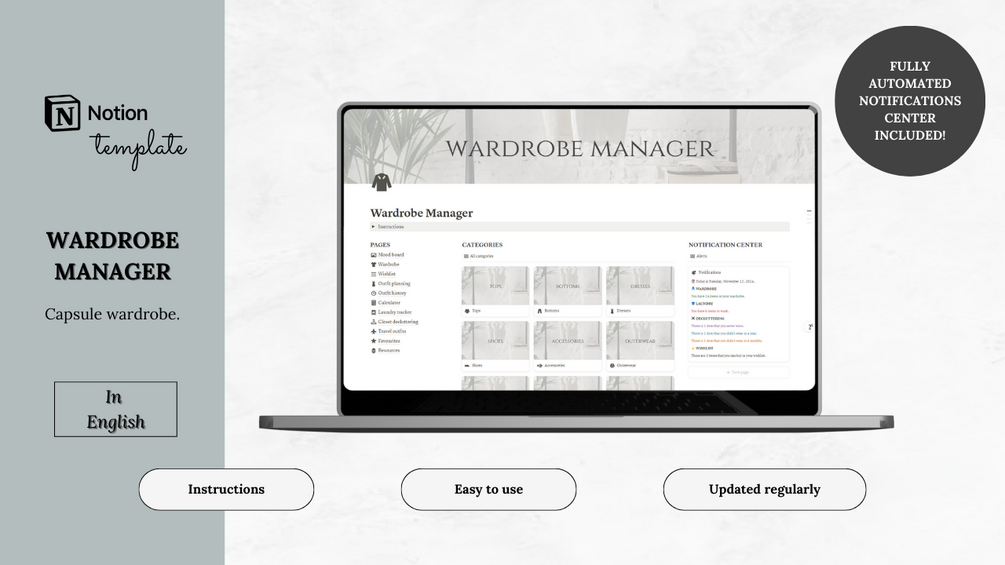 Notion template Wardrobe Manager
