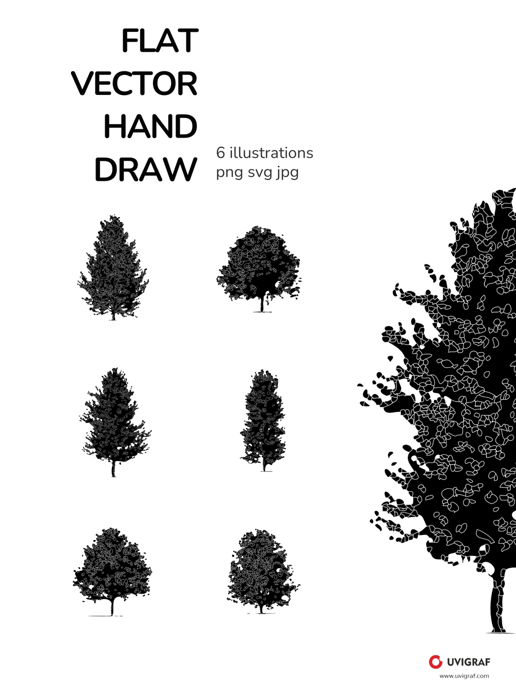 Flat vector hand drawn style plant silhouettes