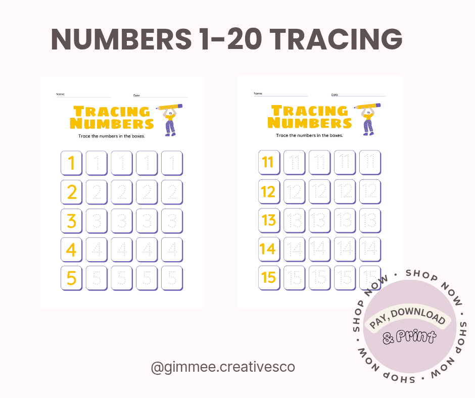 4in1 Tracing Bundles: Letters A-Z, Numbers 1-20 and Shapes Worksheets ...