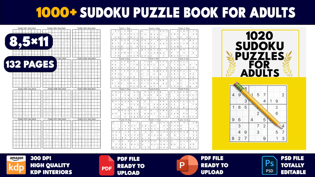 1020 Sudoku Puzzle Book For Adults With 5 Covers 💥💥