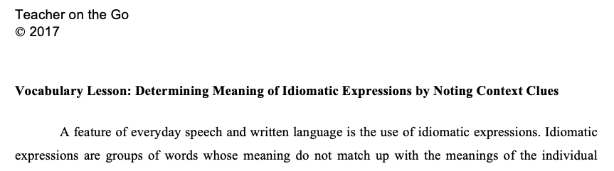 Vocabulary worksheet: Determining Meaning of Idiomatic Expressions by ...