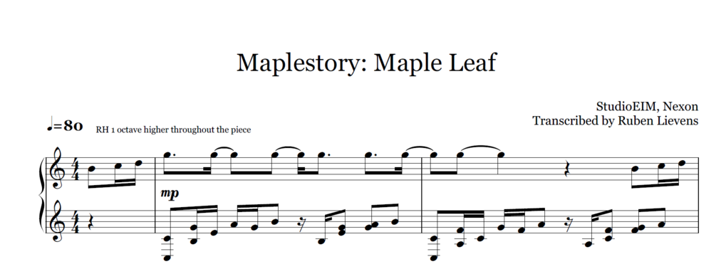 Maplestory - Maple Leaf / Maple Island piano sheet music