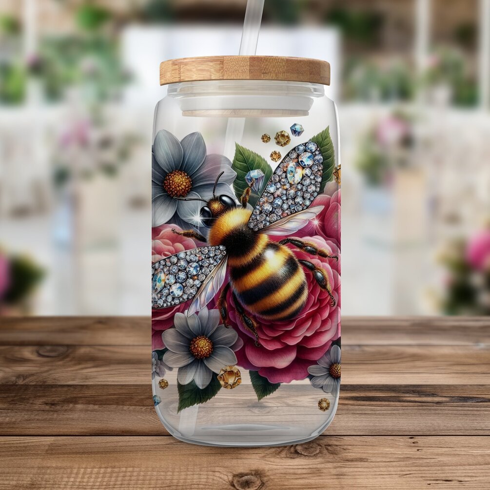 Jeweled Bee Floral Sublimation Design | Digital Downloads for UV DTV ...