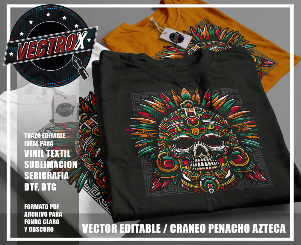 Vector Editable - Craneo Penacho Azteca