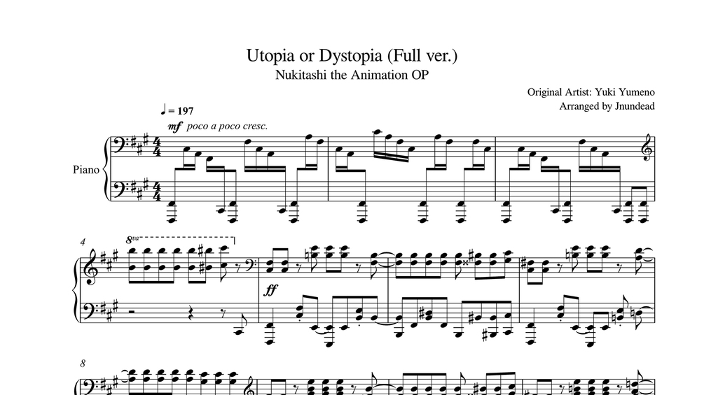 [Nukitashi the Animation OP] Utopia or Dystopia (Full ver.) Piano ...