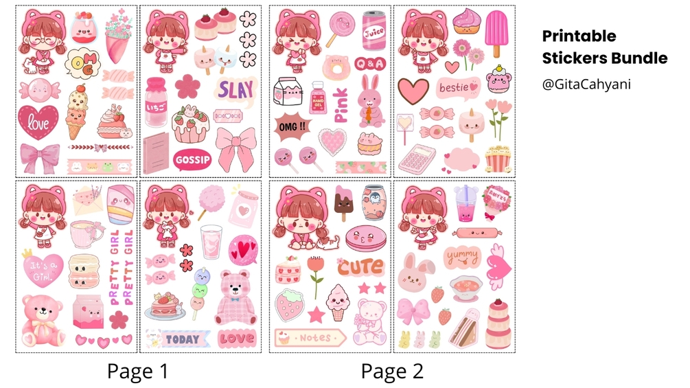 Sweet Pink Collection Stickers | Printable Bundle (2 Pages)
