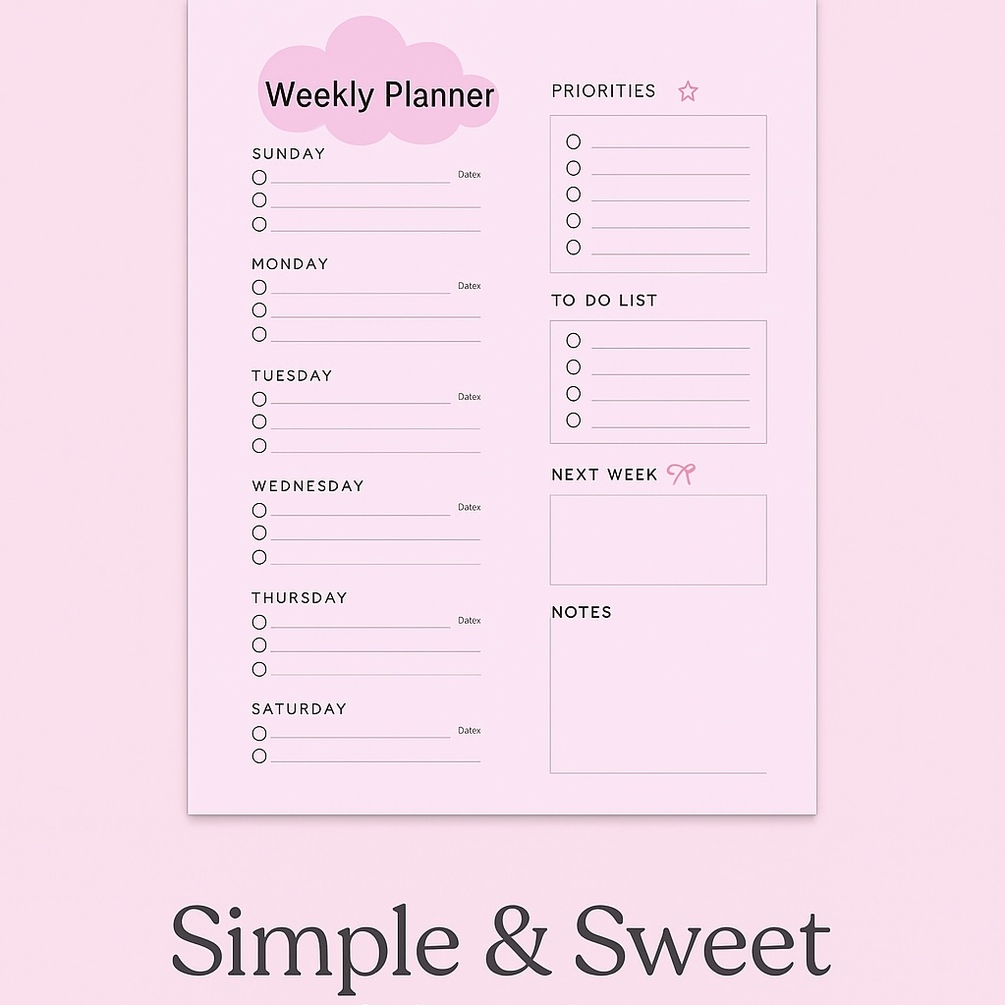 Simple & Sweet Weekly Planner | Soft Life Printable
