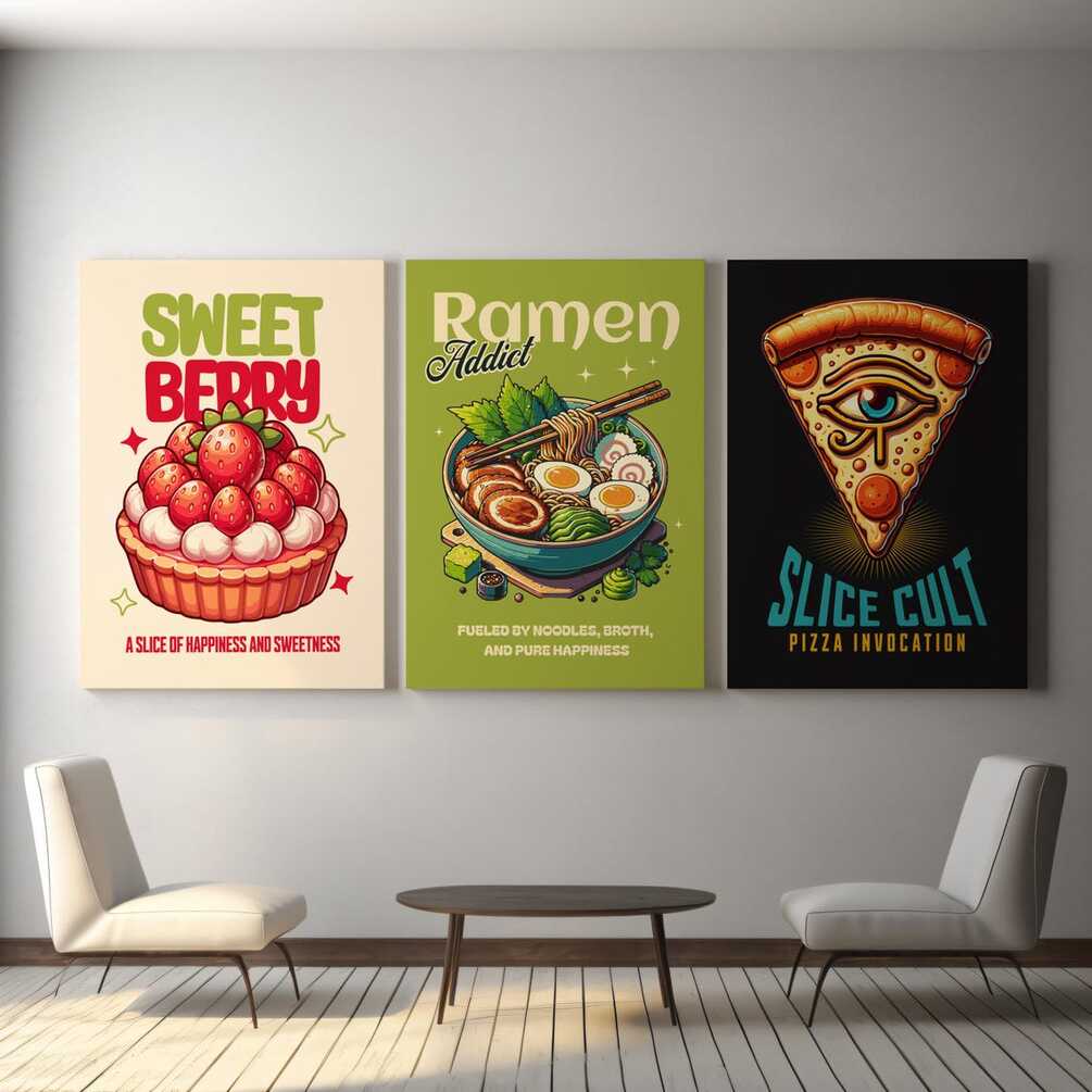 Cartoon Kitchen Wall Decor Set | Cartoon Food Wall Art | Retro Kitchen ...