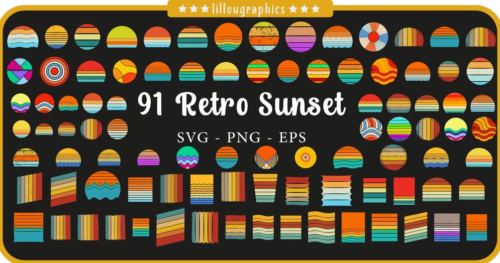 91 Retro Sunset SVG Bundle, Vintage Retro Sunset SVG, Retro Vintage ...