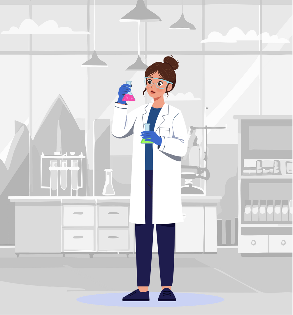 Female Scientist Illustration – Modern Laboratory Art for STEM