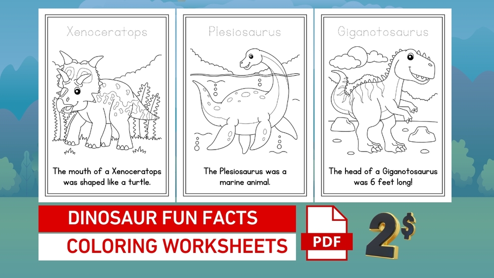 Dinosaur Fun Facts Coloring Worksheets in Grayscale Lined Illustrative ...
