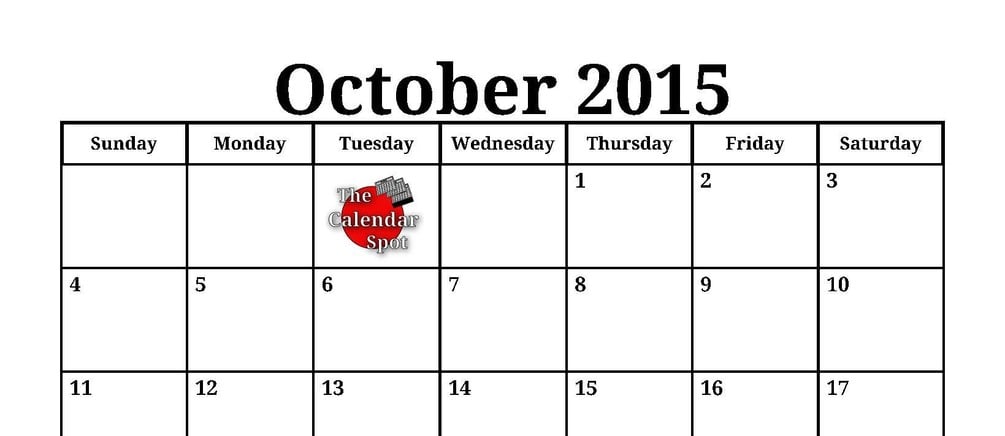 Printable Blank October 2015 PDF Calendar