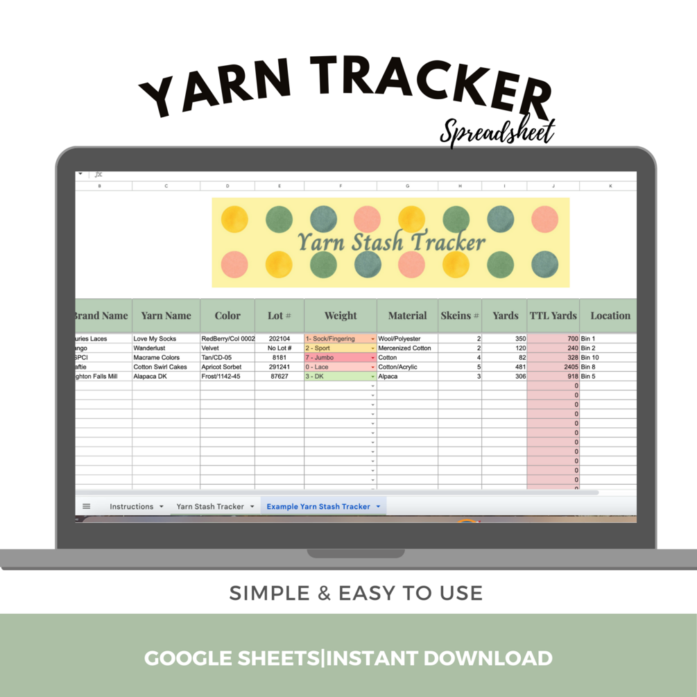 Yarn Stash Tracker Google Sheets Spreadsheet