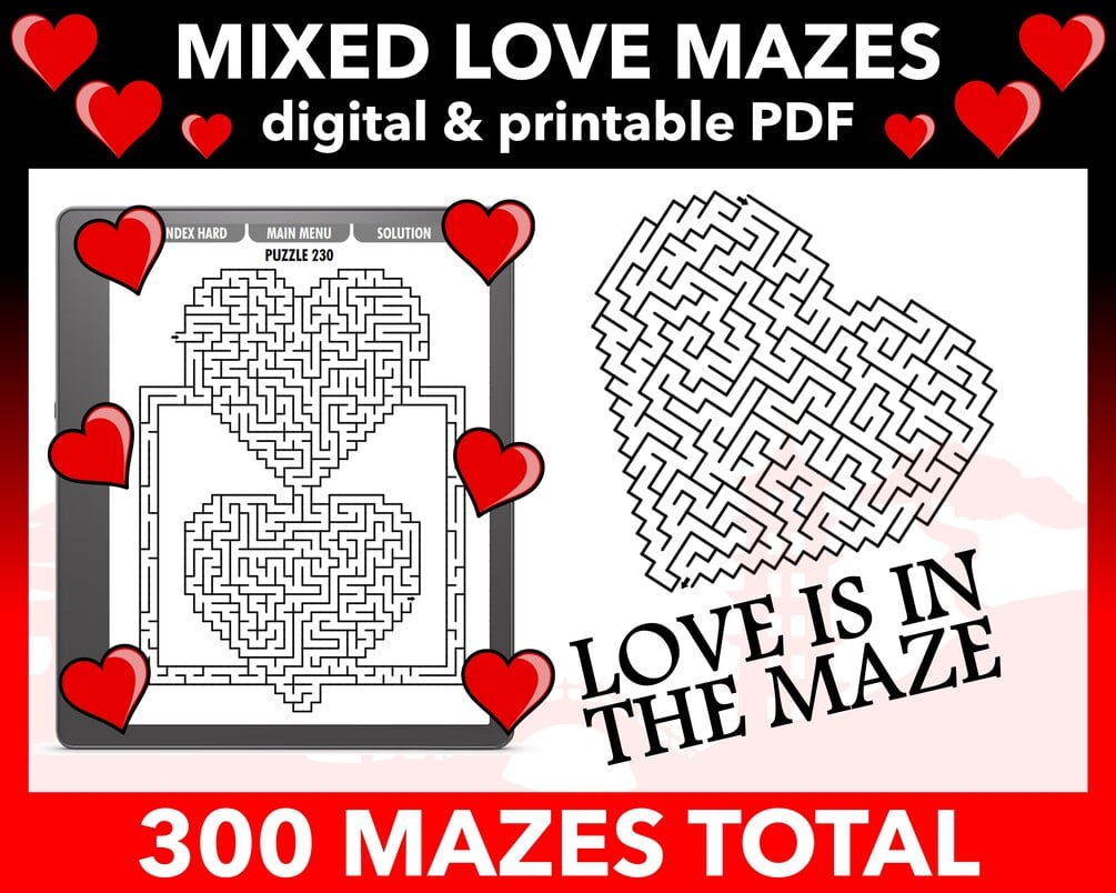 300 Mixed LOVE Mazes | Valentine's Day Digital Maze Book | Hyperlinked ...