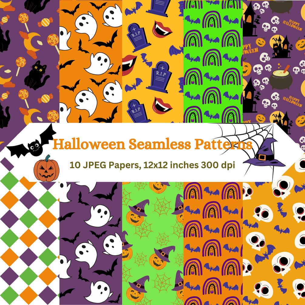 Halloween Digital Papers - 10 spooky seamless patterns