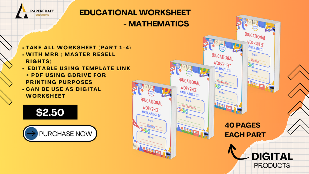 EDUCATIONAL WORKSHEET - MATHEMATICCS (PART 1 -4) WITH MRR