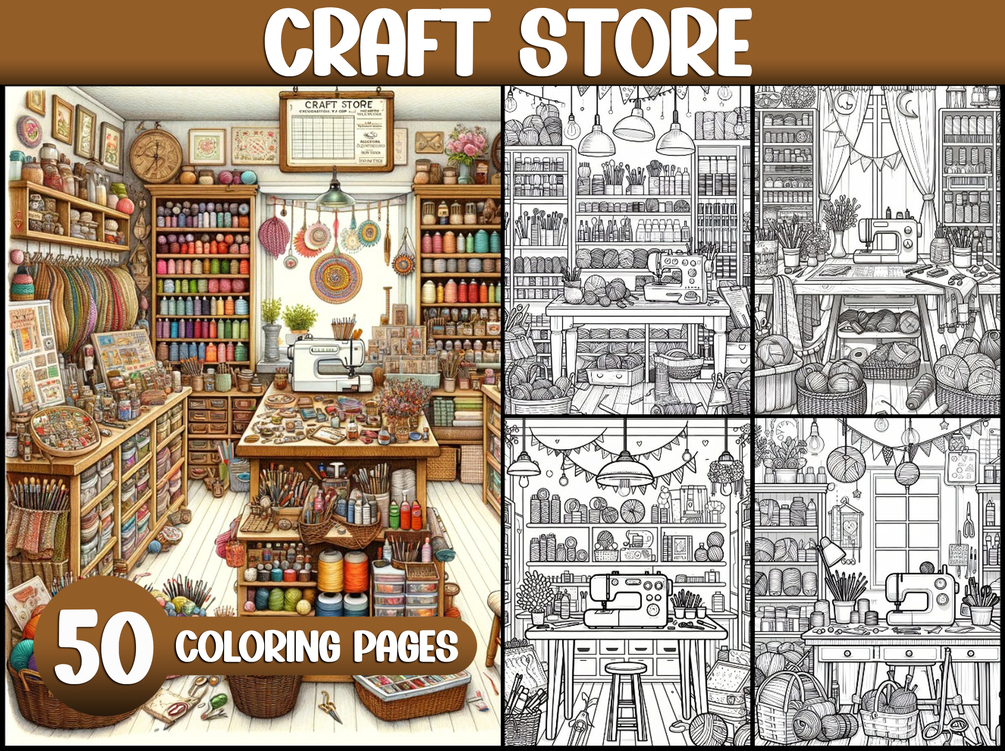 Craft Store Grayscale Coloring Pages Printable for Adults, PDF File ...