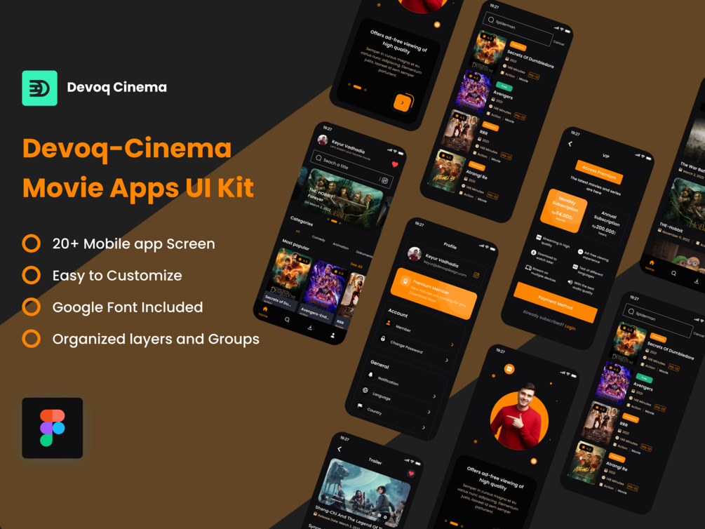 Devoq-Cinema Premium Mobile App UI Design