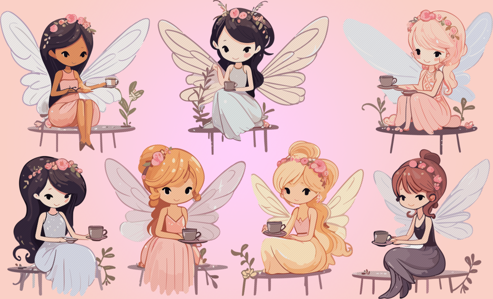 Fairies Tea Party Vector Set