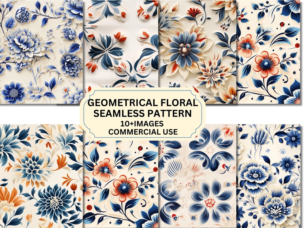 Geometrical flowers seamless pattern, borderless pattern, seamless ...