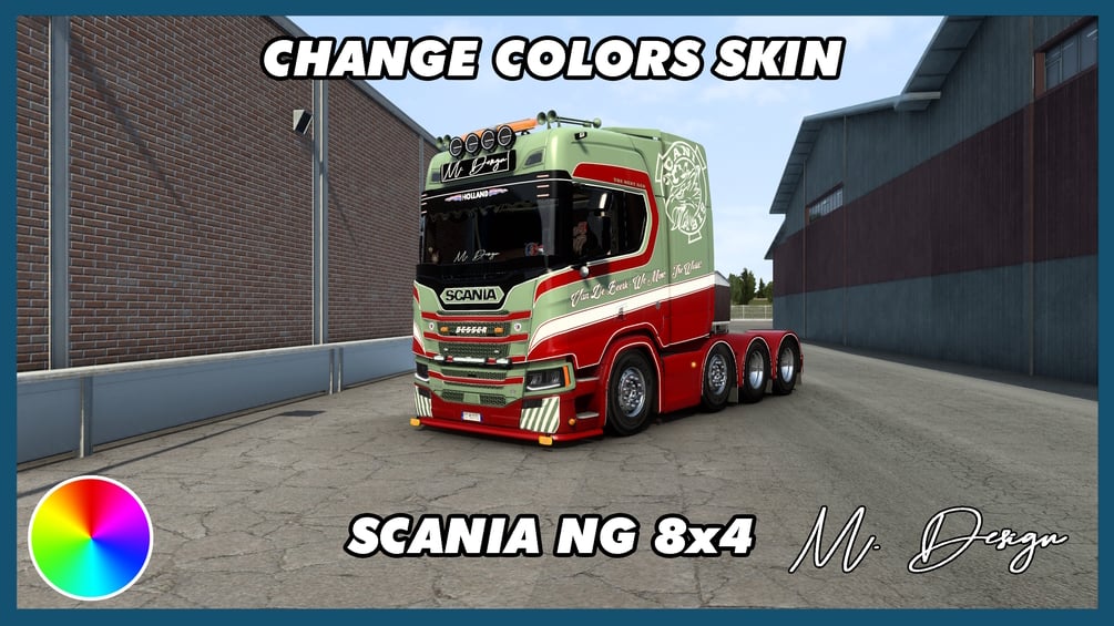 Scania R 2016 Next Gen 8x4 - GLOSS CHANGEABLE COLORS SKIN ETS2 1.49 - ETS2