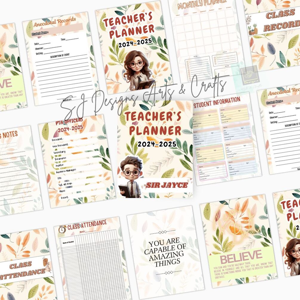 Teacher's Planner 2024-2025 Leaves Design EDITABLE IN CANVA