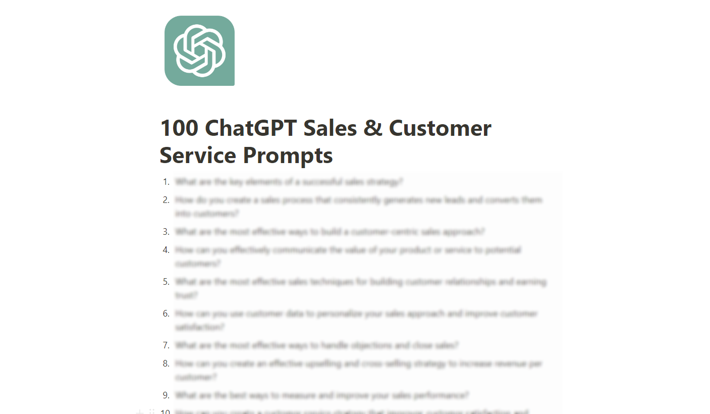 100 ChatGPT Sales & Customer Service Prompts