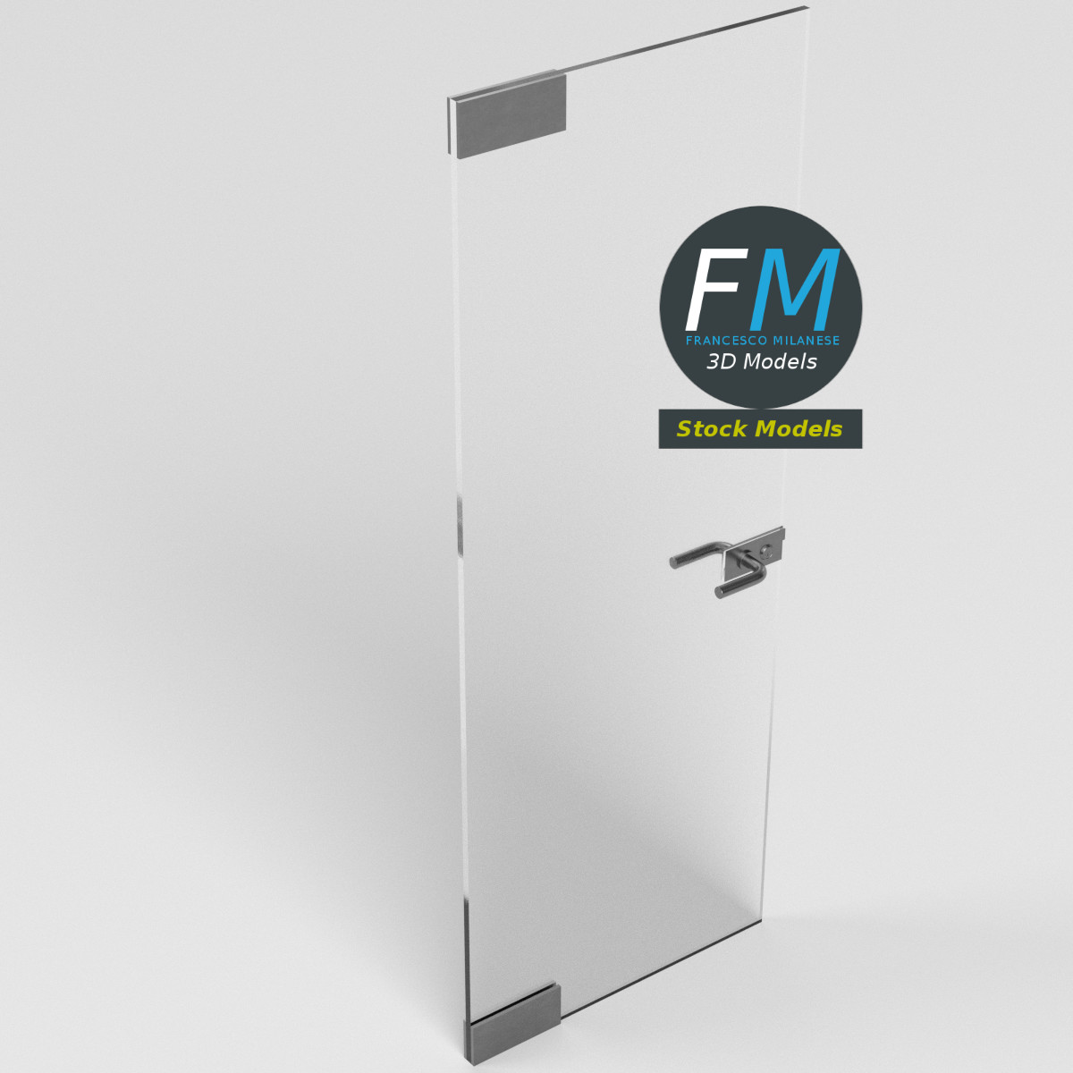 3D MODEL - Frameless storefront glass door with door lock