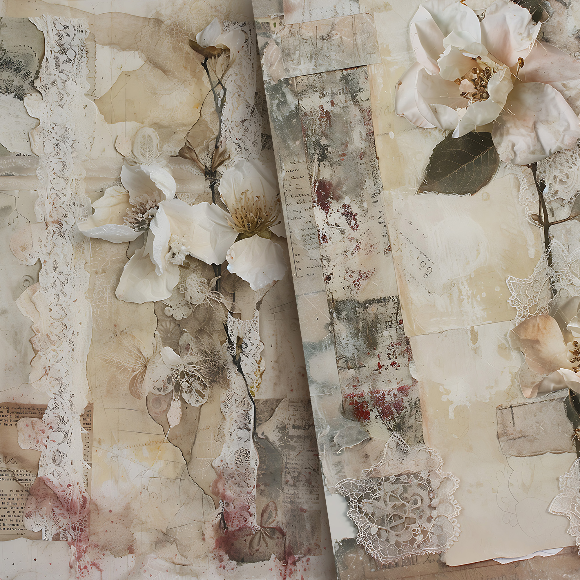 16 pc Beige Floral and Ephemera Scrap Collage Printable Junk Journal ...