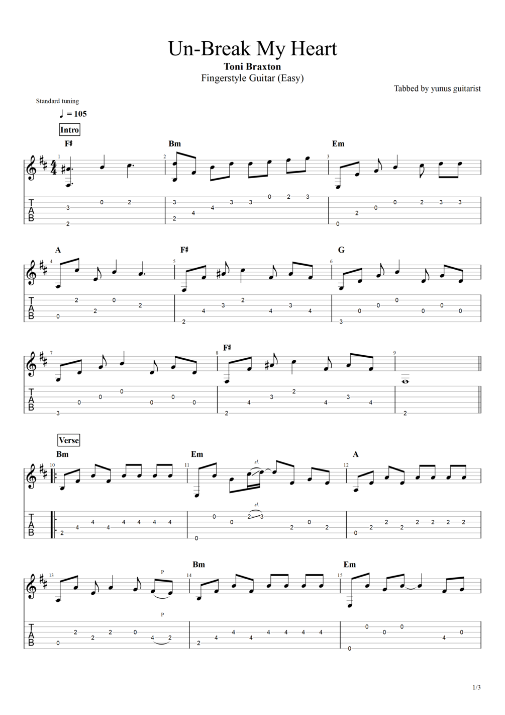 TAB. Un-Break My Heart - Toni Braxton (Easy)