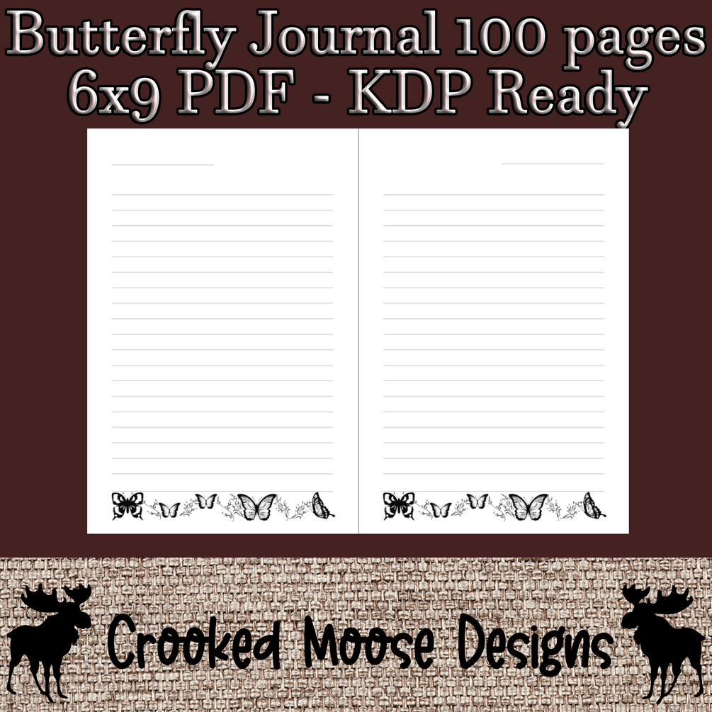 Butterfly Journal 100 Pages 6x9 KDP Ready PDF BUNDLE