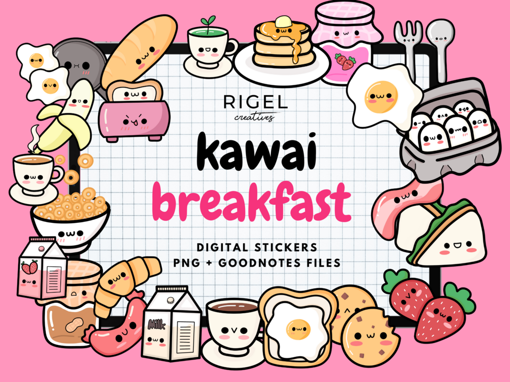 Kawaii Cute Breakfast Digital Planner Stickers | Pre-cropped Daily ...
