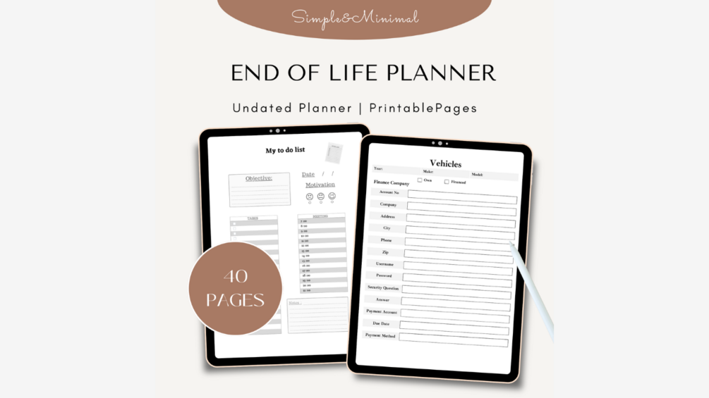End Of Life Planner | Printable + Digital PDF for Daily Life, Goals