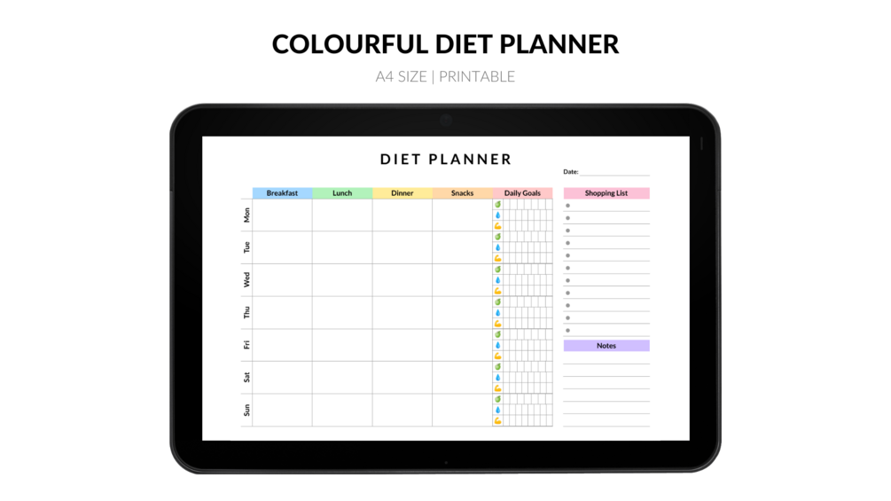 Colourful Weekly Diet Planner Printable, Weekly Meal Tracker, Shopping ...