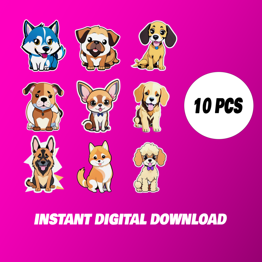Dog Breed Sticker Emoji Pack 10 Pcs