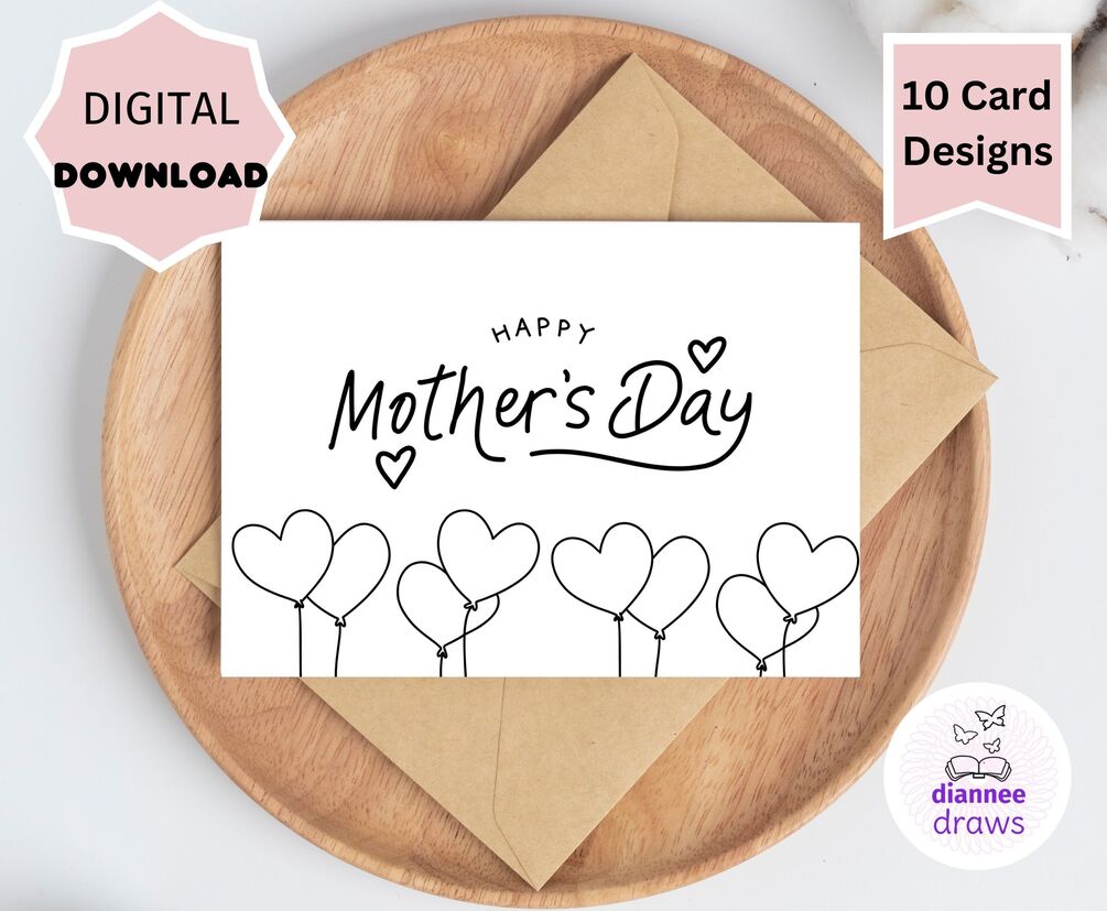 Mother's Day Card Digital Download and Printable - Black and White - 10 ...