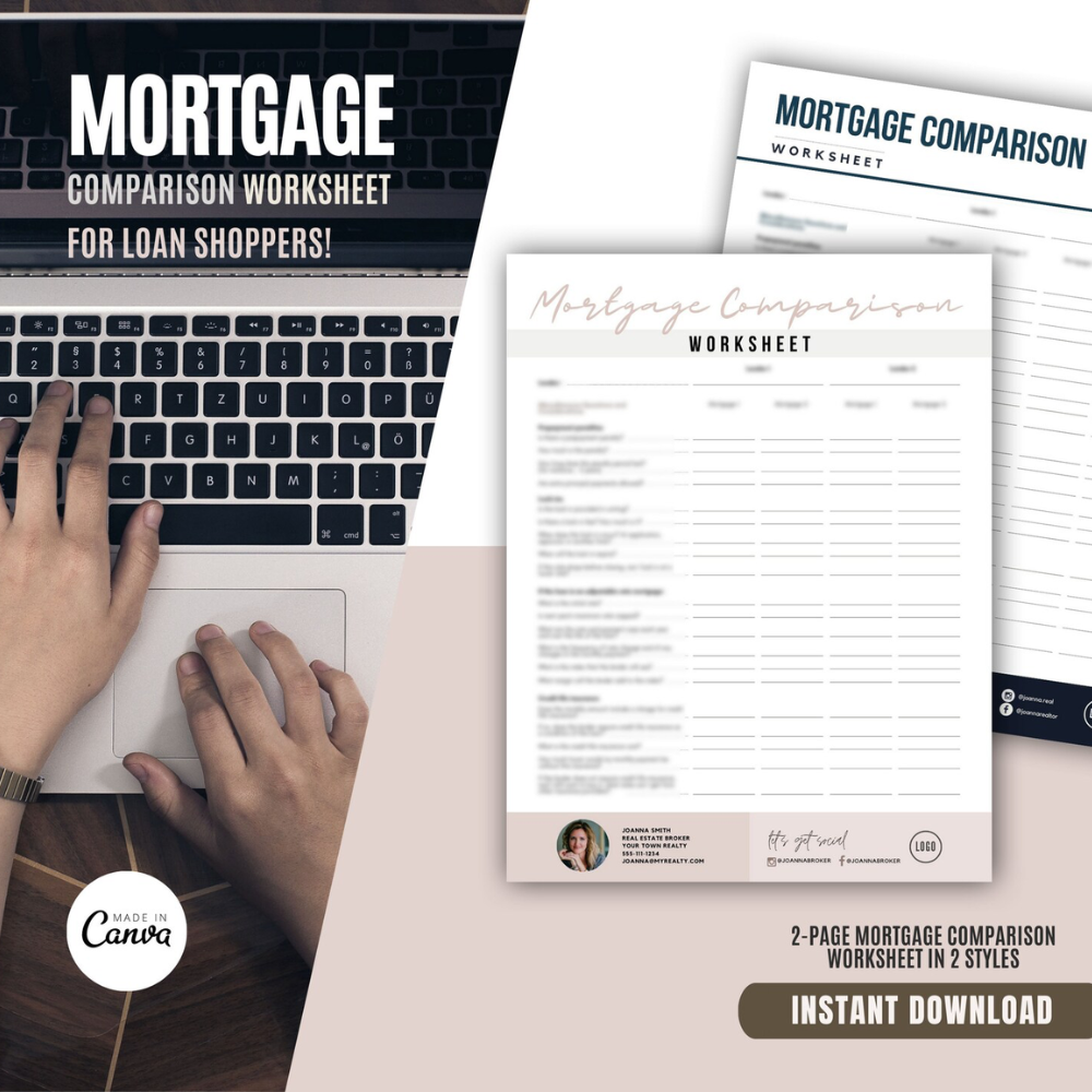 Real Estate Mortgage Comparison Worksheet | Realtor Marketing | Canva ...