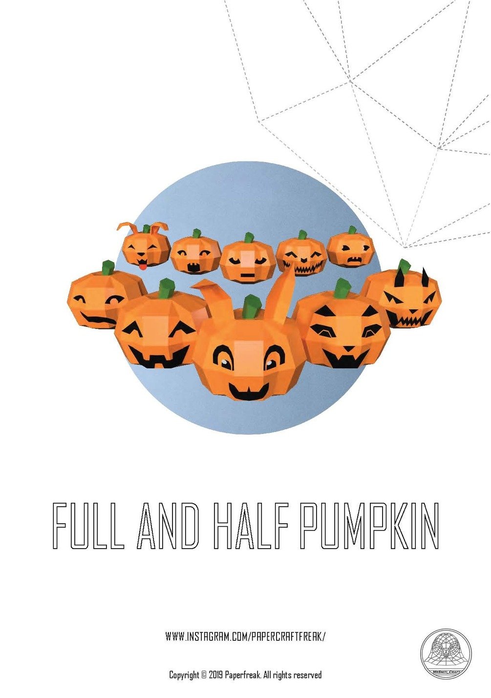 Papercraft 3D PUMPKIN full and half Decor for halloween party pepakura