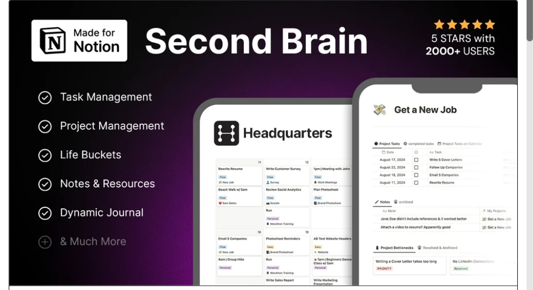 🧠 Headquarters - The Ultimate Second Brain Notion Template