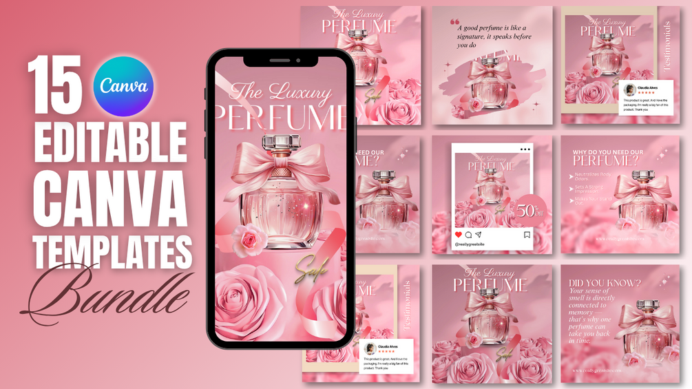 Luxury Perfume Canva Templates | 5 Posts + 5 Stories + 5 Video Stories ...
